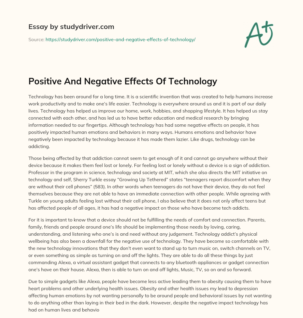 Positive And Negative Effects Of Technology Free Essay Example