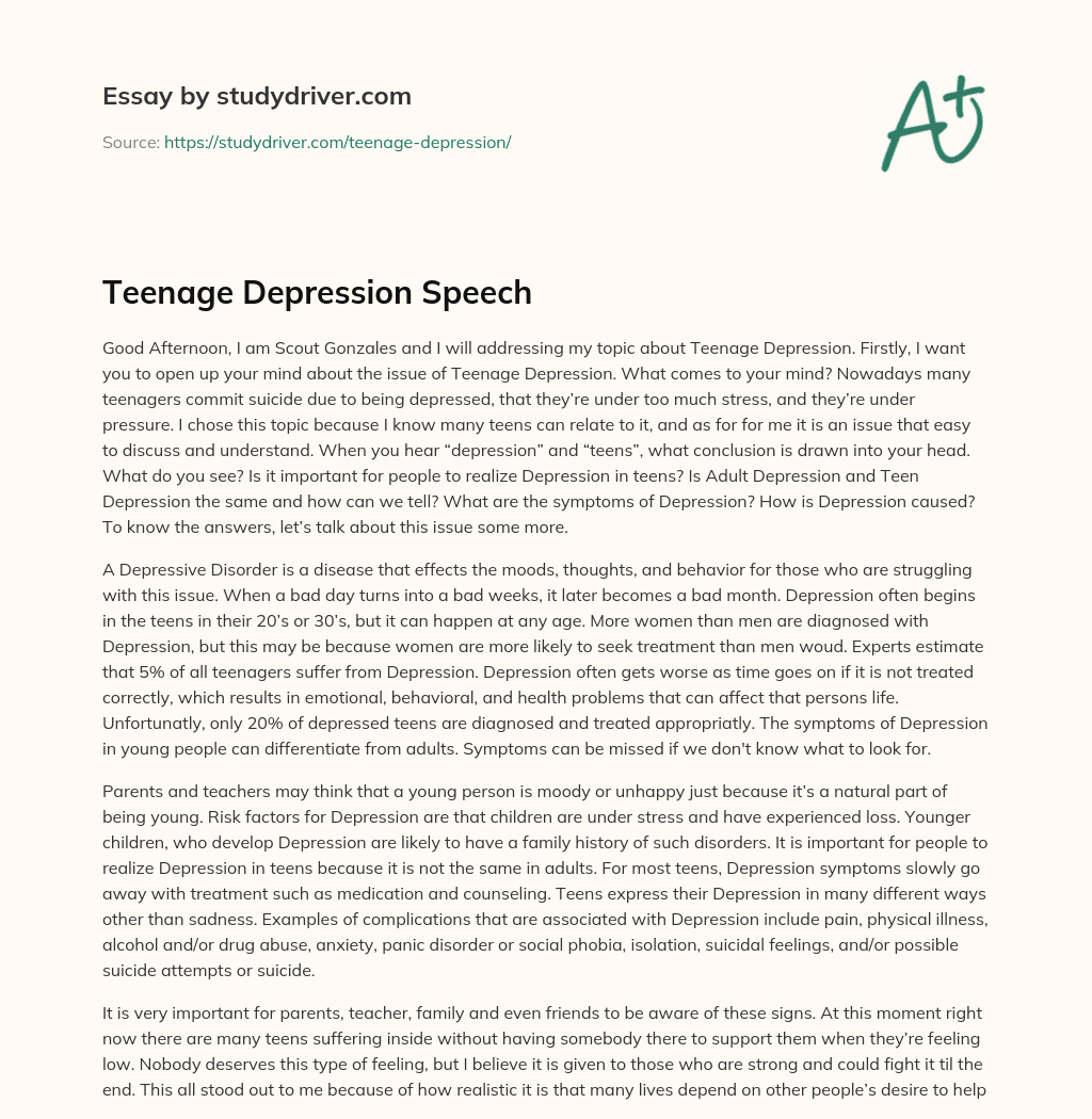 Teenage Depression Free Essay Example StudyDriver Teenage Depression Free Essay Example StudyDriver
