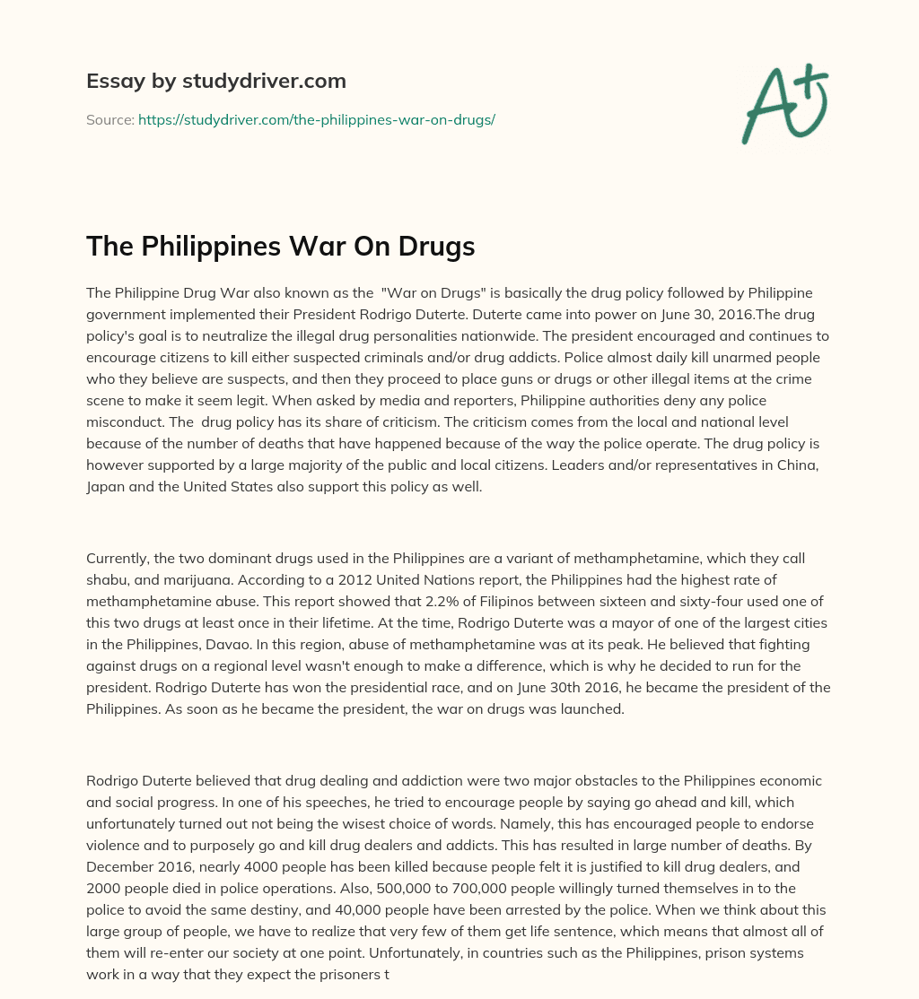 The Philippines War On Drugs Free Essay Example StudyDriver