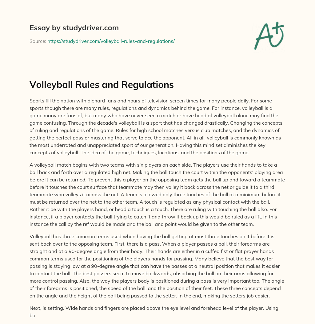 Volleyball Rules And Regulations Free Essay Example StudyDriver Volleyball Rules And Regulations Free Essay Example StudyDriver